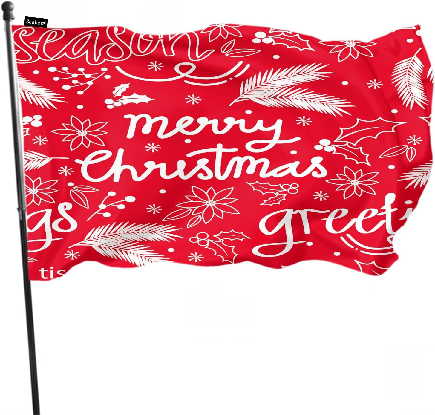 Merry Christmas Garden Flag Red Background Flower Leaves Snowflake ...