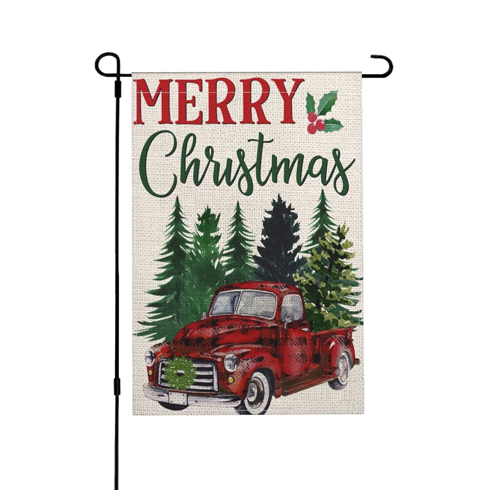 Merry Christmas Garden Flags for Outside,Buffalo Plaid with Red Truck ...