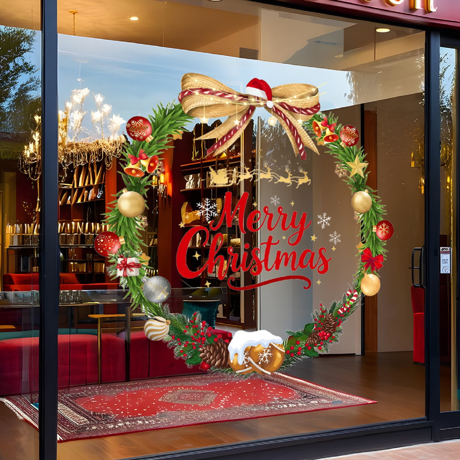 Merry Christmas Garland Window Clings Christmas Window Decorations for ...