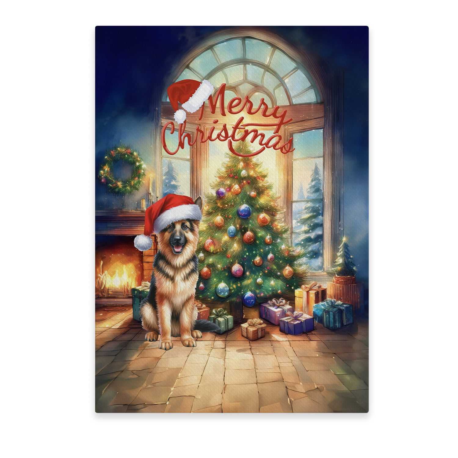 Merry Christmas German Shepherd Santa Hat Xmas Tree Winter Holiday ...