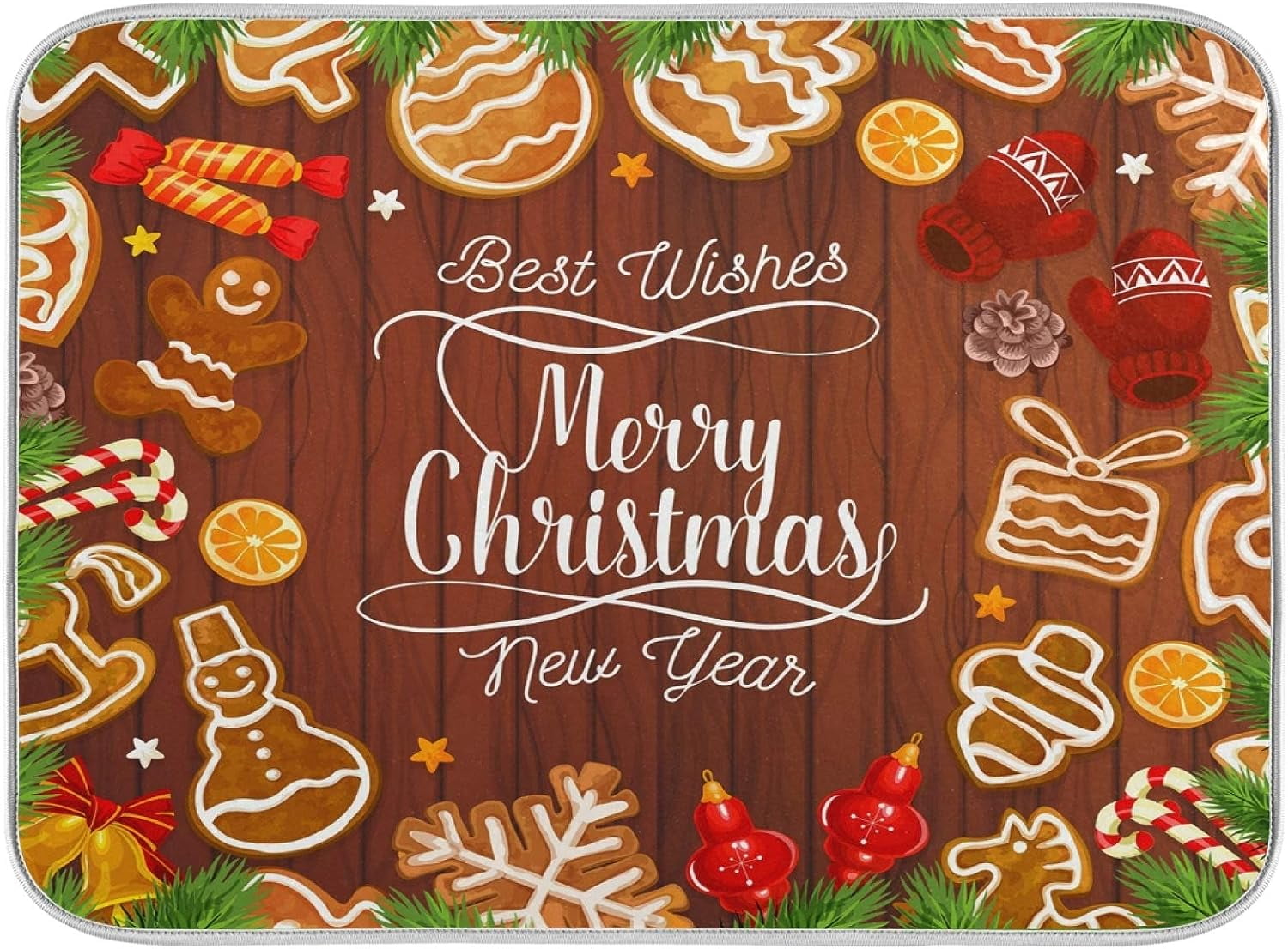Merry Christmas Gingerbread Dish Drying Mat 16 X 18 Inch Wooden Winter ...