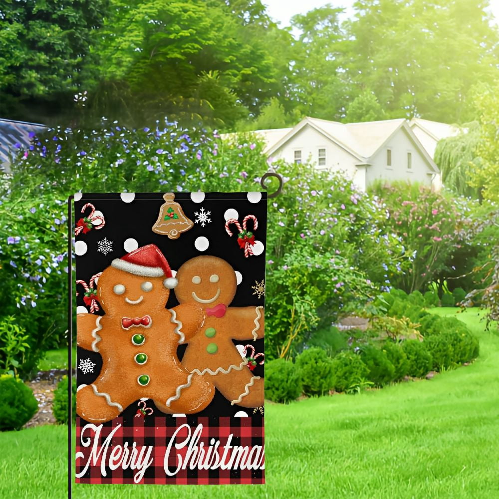 Merry Christmas Gingerbread Man Garden Flag Candy Cane Red Buffalo ...
