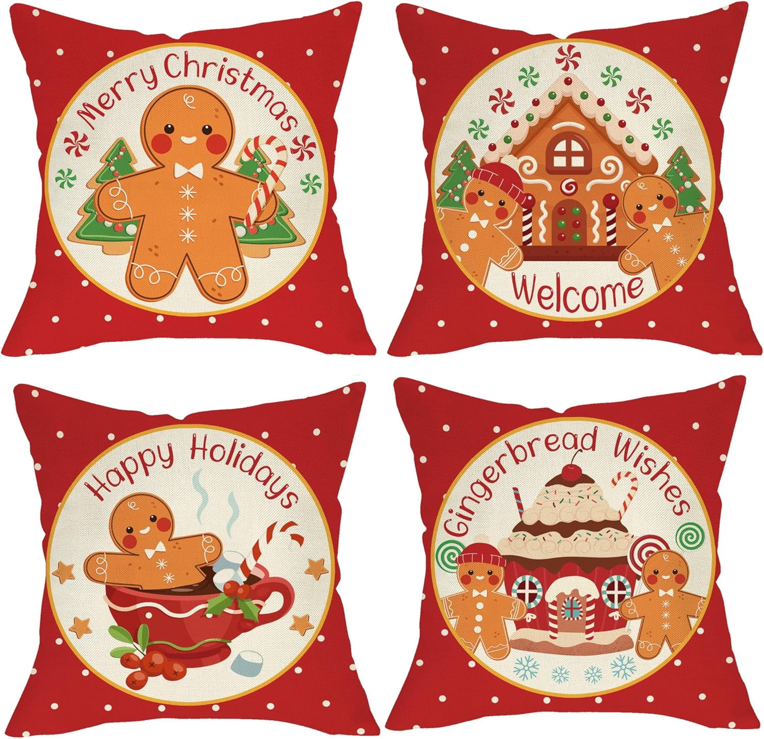 Merry Christmas Gingerbread Man House Decorative Throw Pillow Cover ...