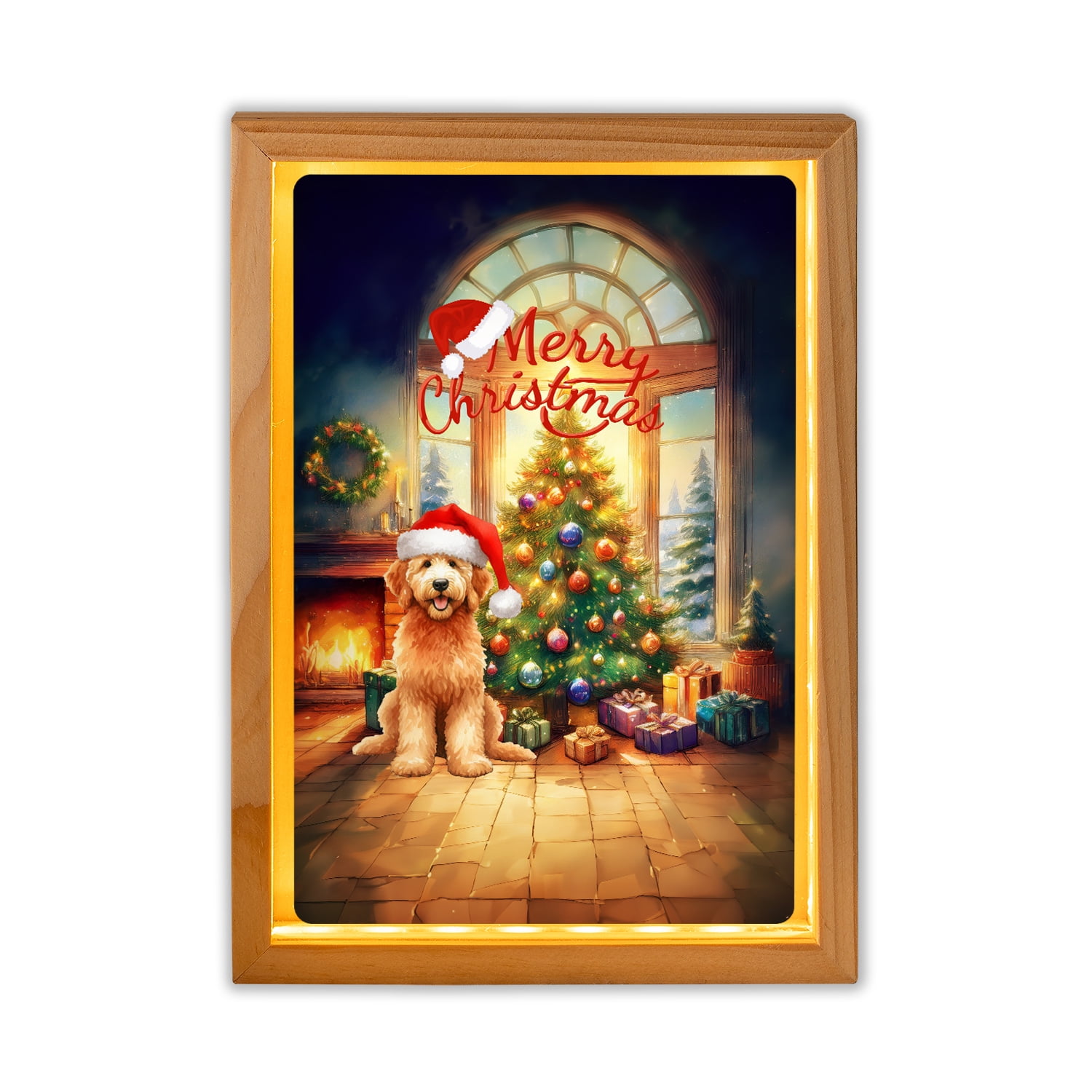 Merry Christmas Goldendoodle Santa Hat Xmas Tree Winter Holiday Acrylic ...