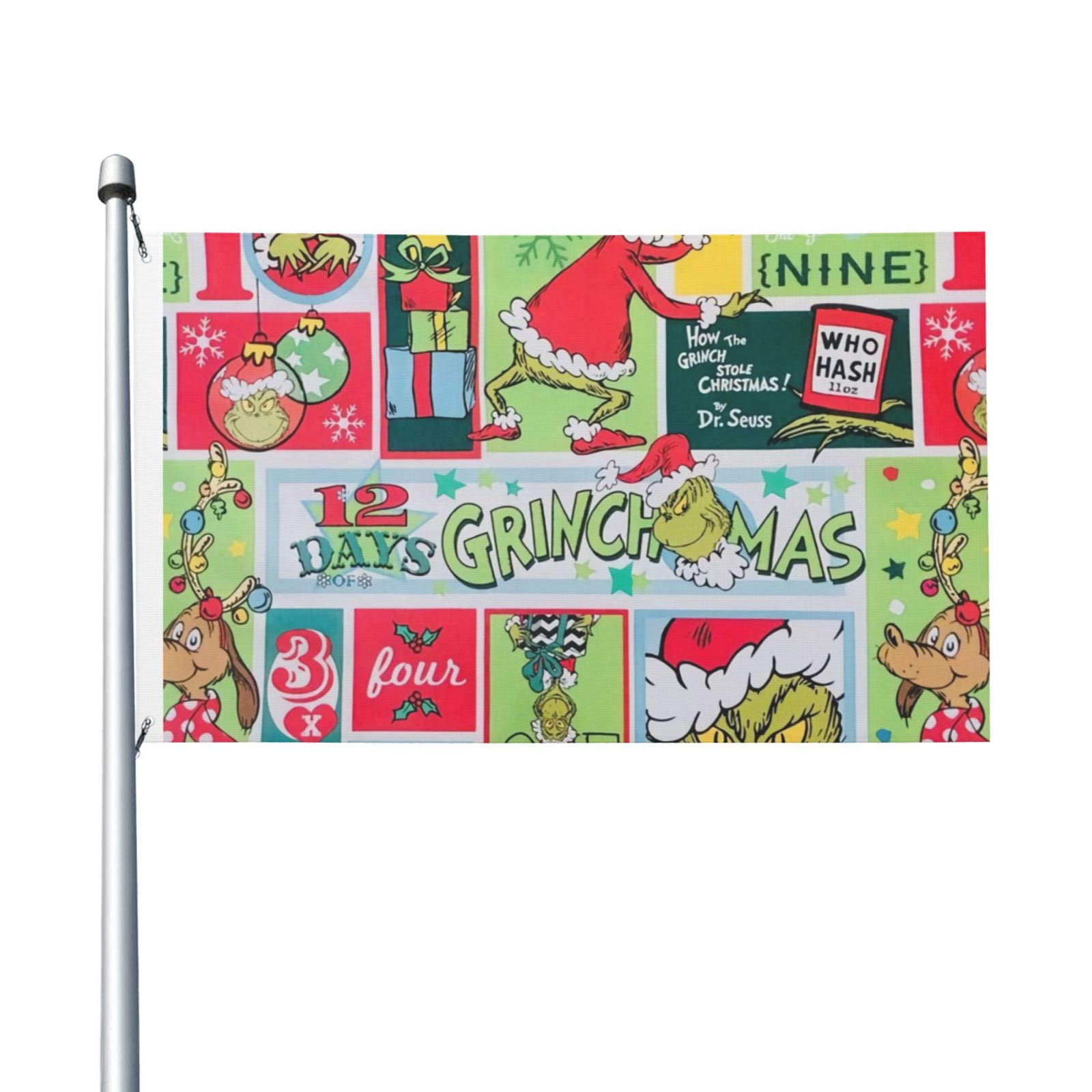 Merry Christmas Grinch Mas1 3x5ft Face Flag Fade Proof Holiday Fall ...