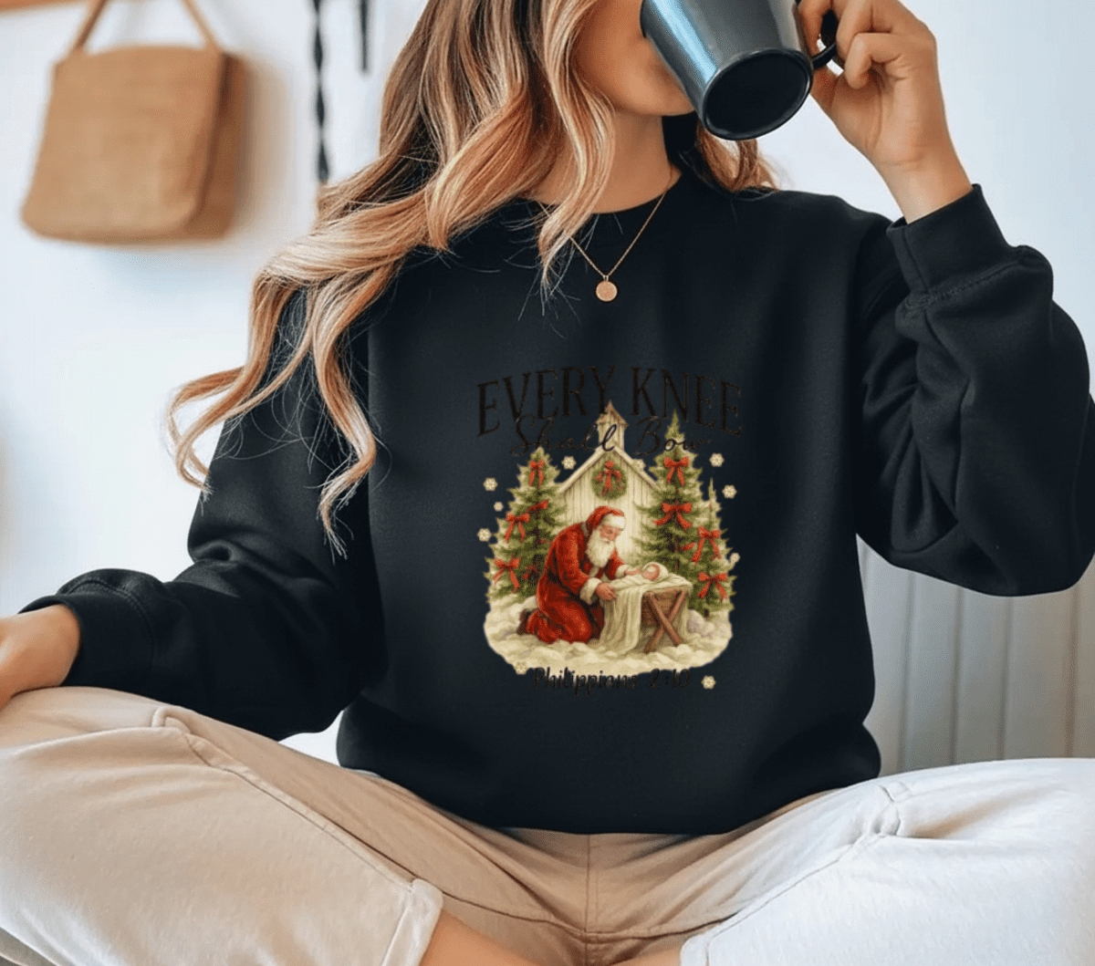 Merry Christmas Happy Birthday Jesus Every Knee Shall Bow Sweatshirt ...