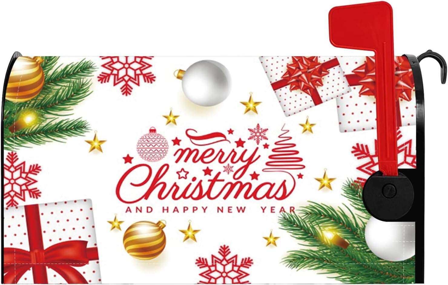 Merry Christmas and Happy New Year Mailbox Cover Snowflake Gift Golden ...
