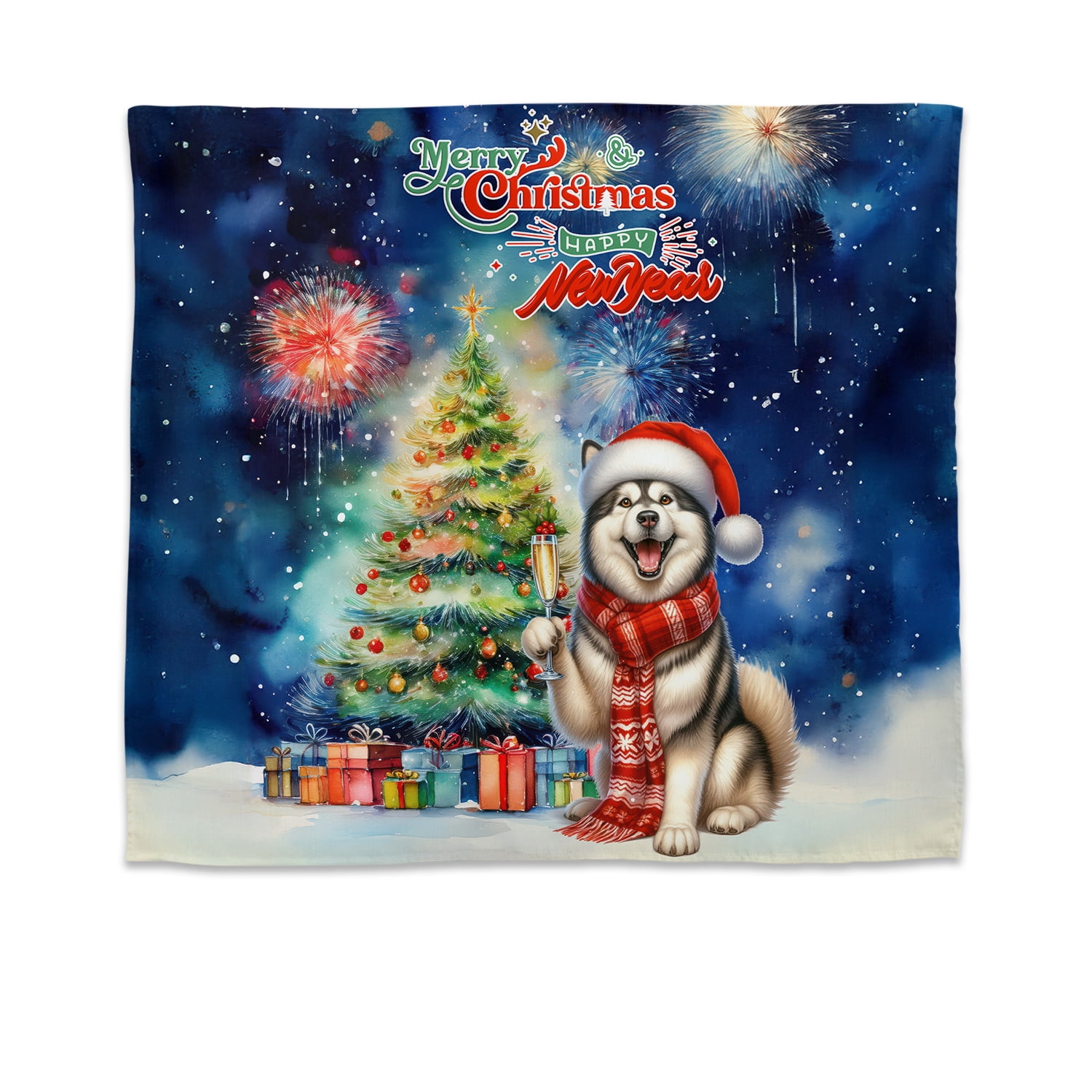 Merry Christmas and Happy New Year Santa Alaskan Malamute Holiday Xmas ...