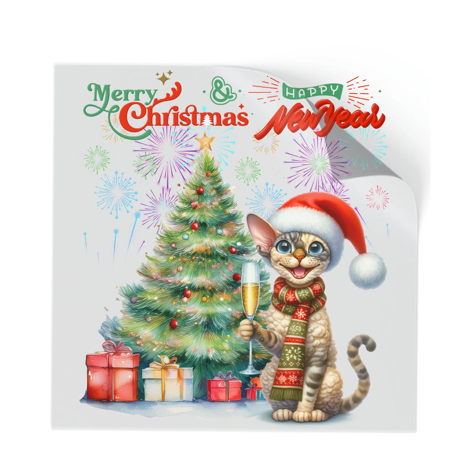 Merry Christmas and Happy New Year Santa Devon Rex Holiday Xmas Winter ...