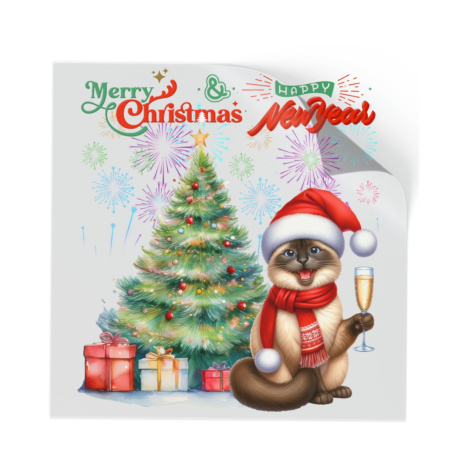 Merry Christmas and Happy New Year Santa Siamese Holiday Xmas Winter ...