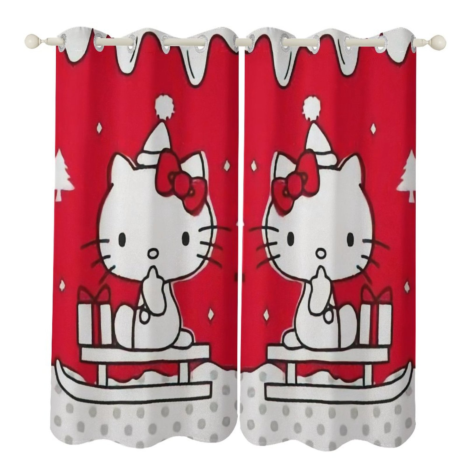 Merry Christmas Hello Kitty Kids Curtains 52 X 84 Inch,Cartoon Blackout ...