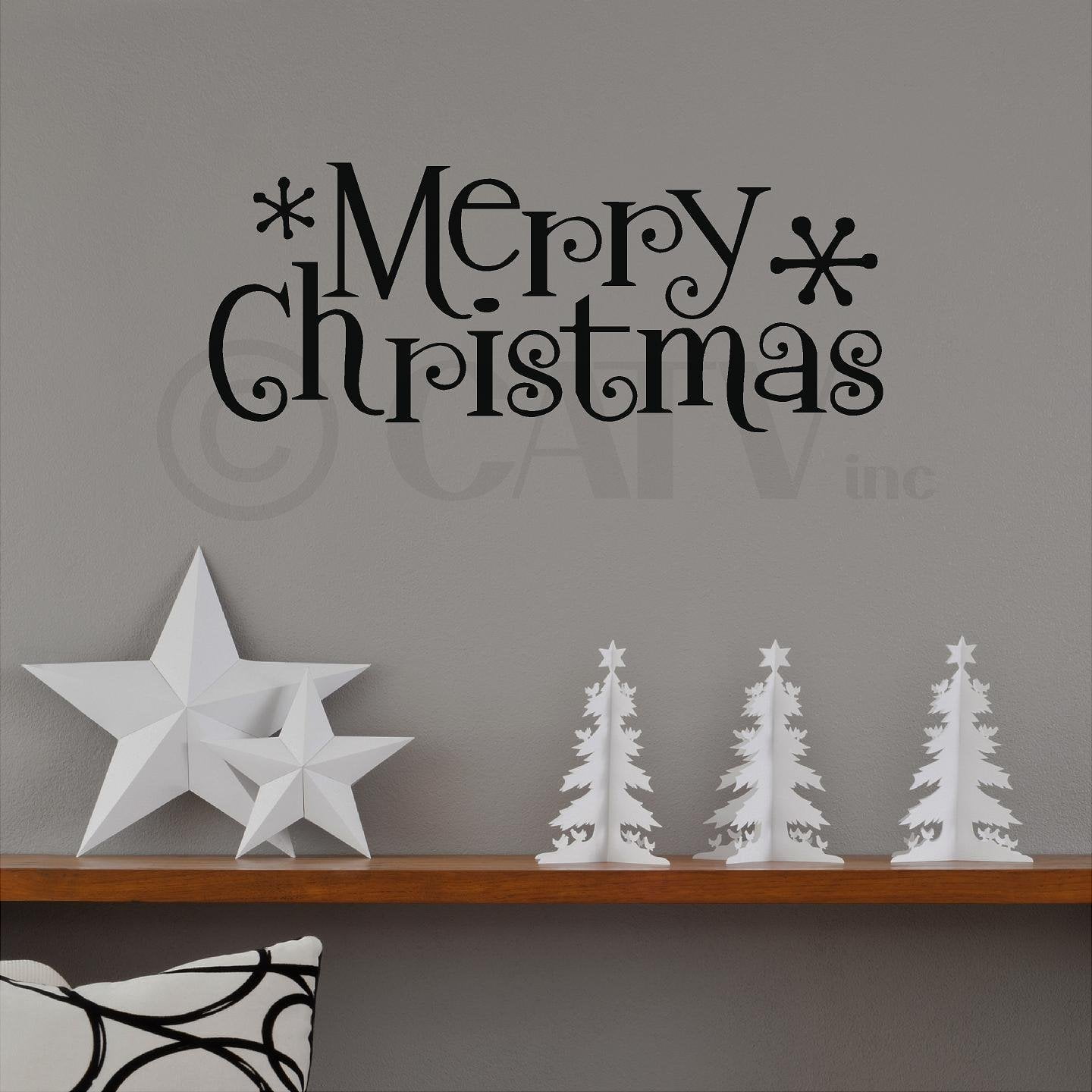 Merry Christmas Holiday Vinyl Lettering Wall Decal Sticker (12"H x 30"L ...