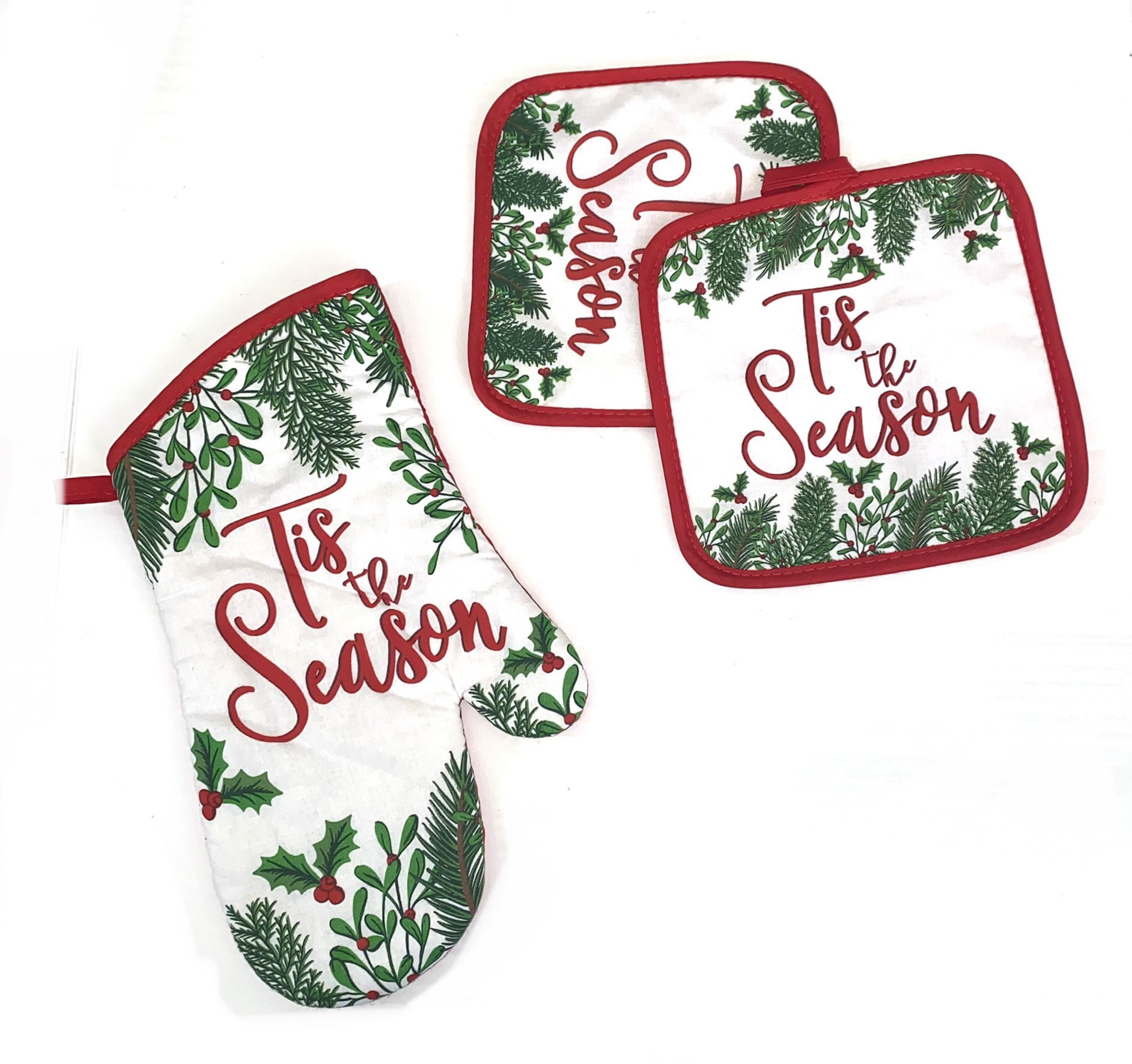 Merry Christmas Holy Berries Pine Mistle Toe "Tis The Season" Oven Mitt ...