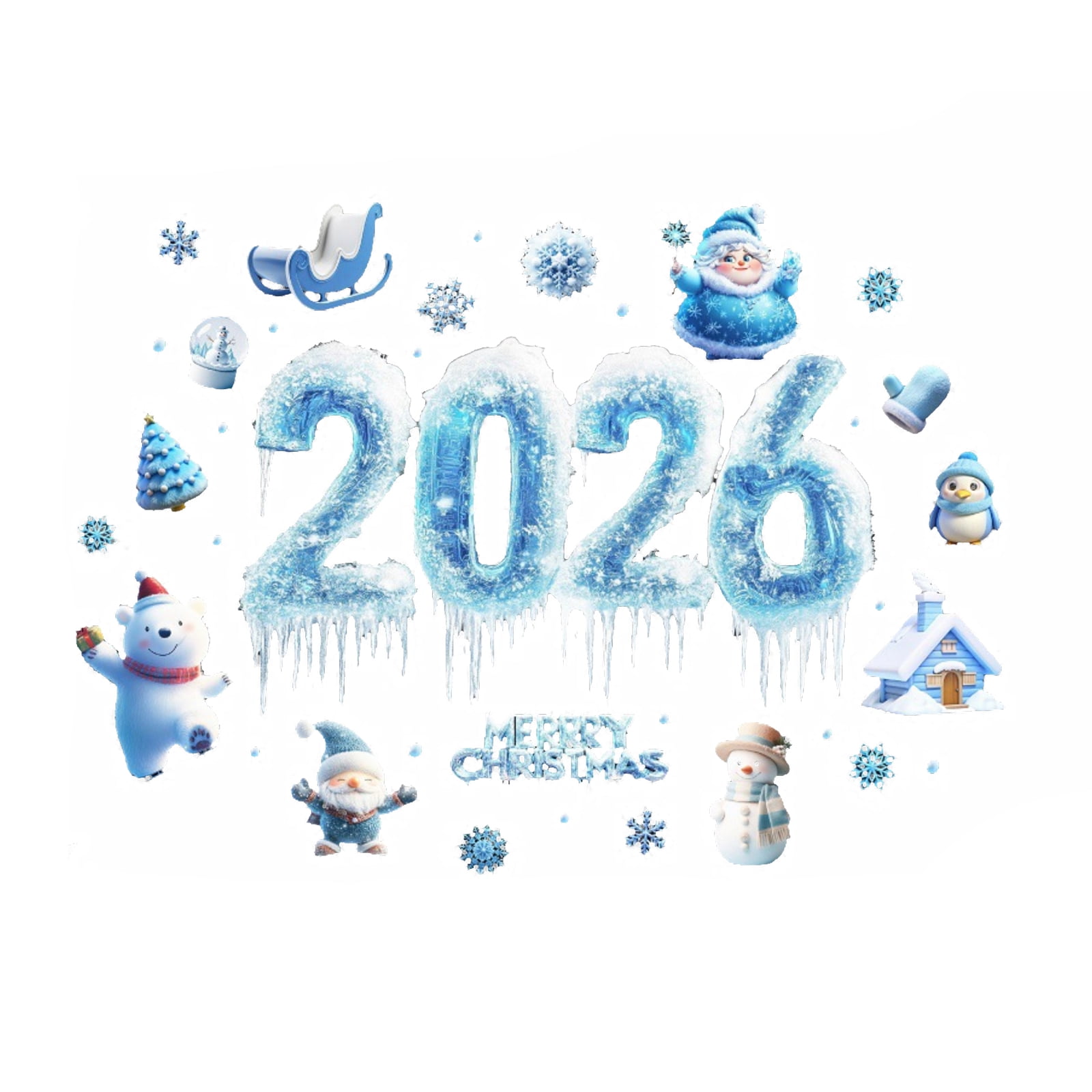 Merry Christmas Ice And Snow Window Sticker With Snowman Santa Claus ...