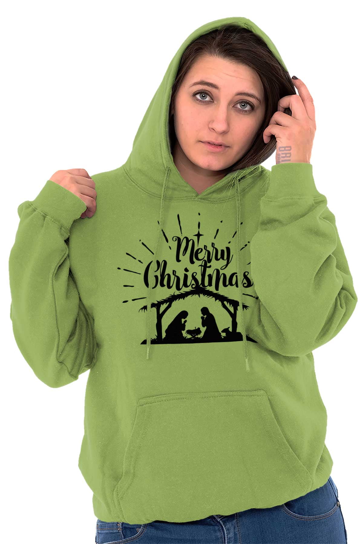 Merry Christmas Jesus Nativity Scene Hoodie Sweatshirt Women Men Brisco ...