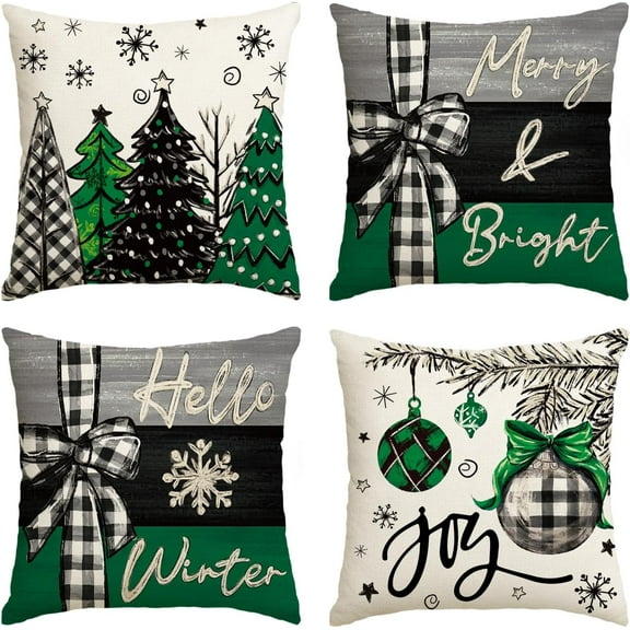 Christmas Pillow Covers 18x18 Inch Set of 2, Red Pine Trees Outdoor ...