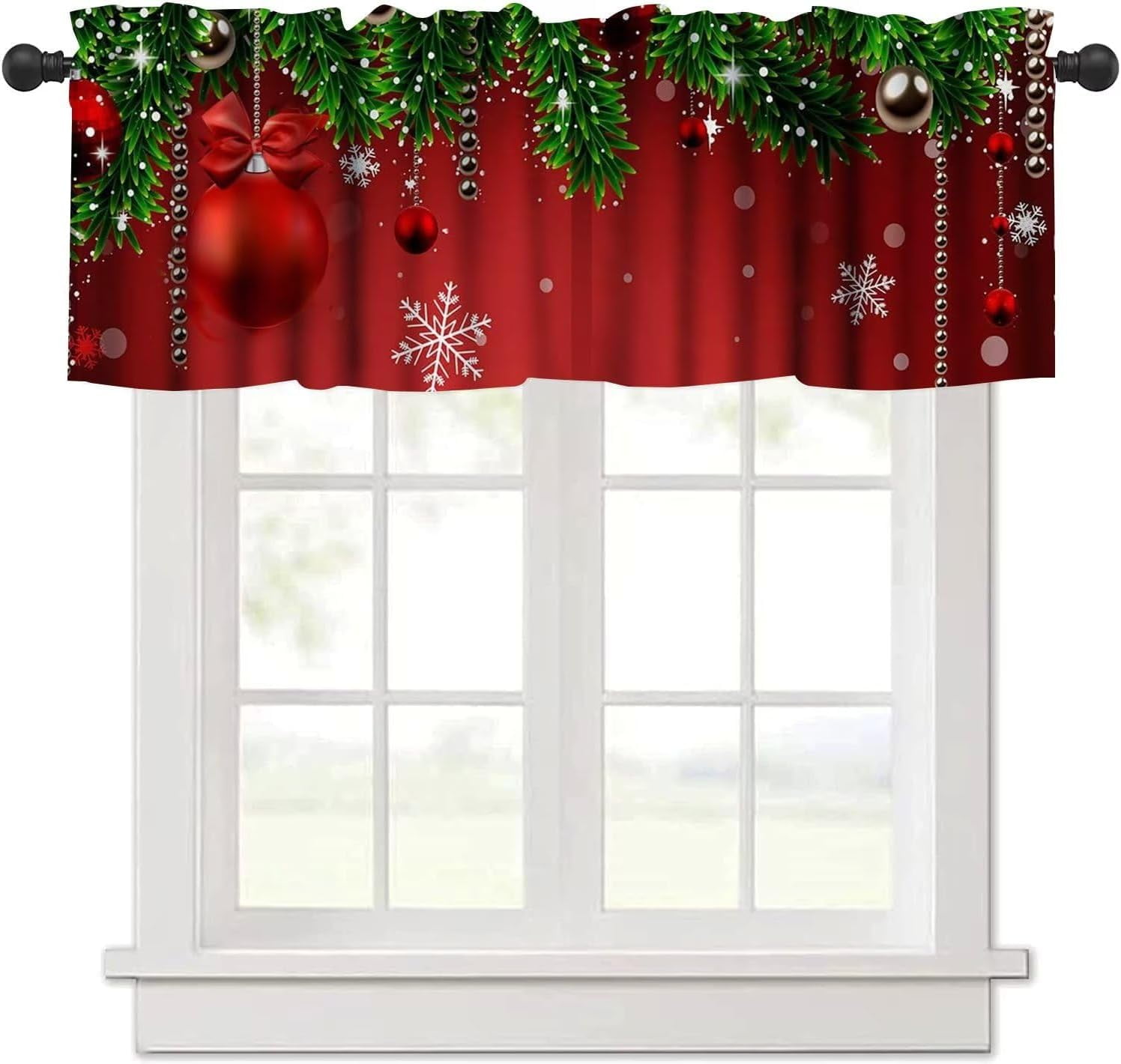 Merry Christmas Kitchen Curtains Valance, Red Short Curtains for ...