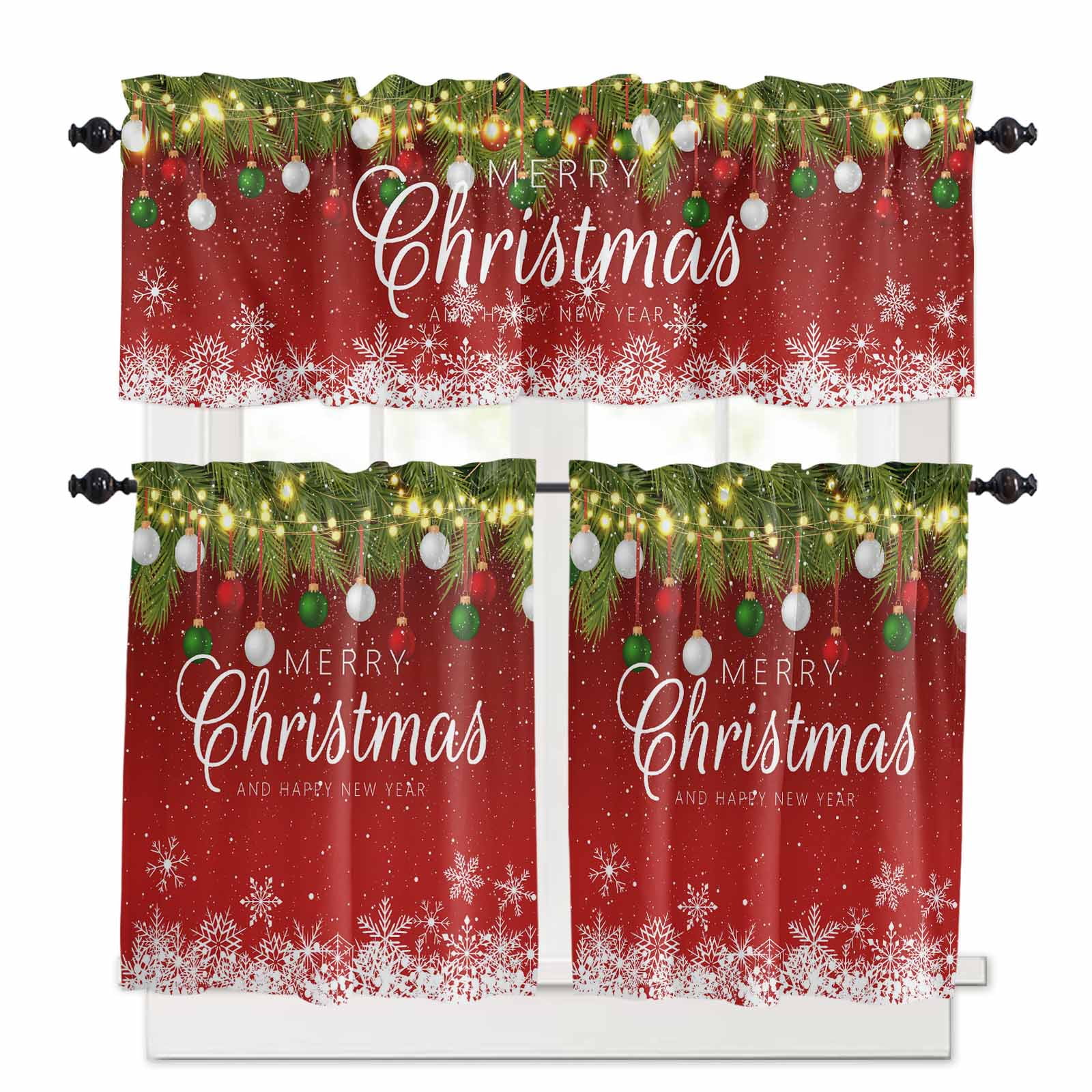 Merry Christmas Kitchen Curtains and Valances Set, Colored Ball Winter ...