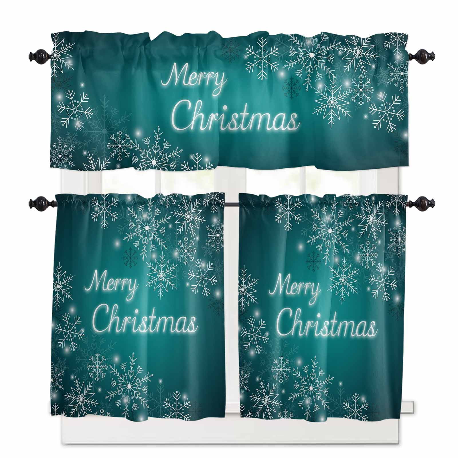 Merry Christmas Kitchen Curtains and Valances Set, Green Gradient Xmas ...