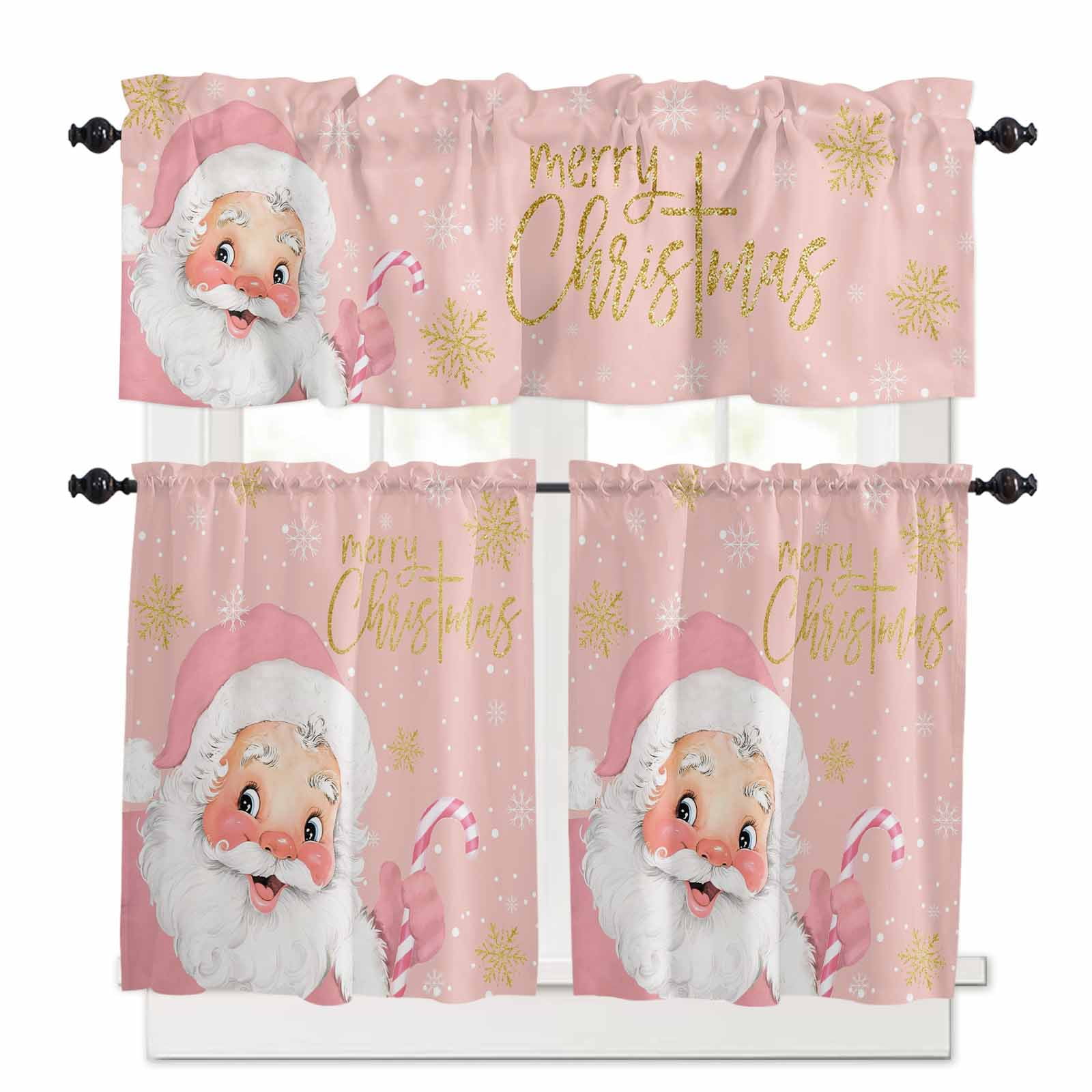 Merry Christmas Kitchen Curtains and Valances Set, Pink Santa Claus ...