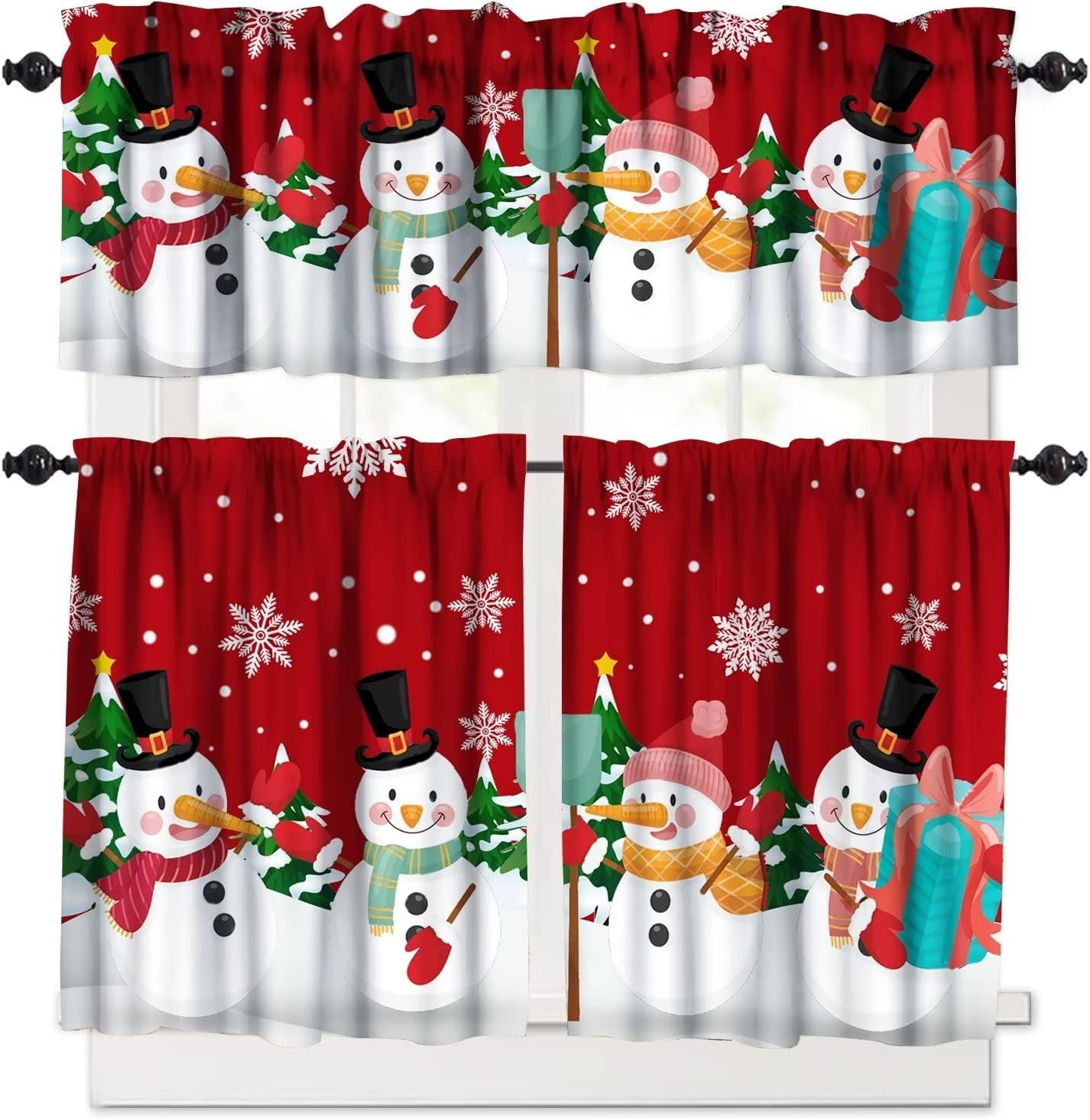 Merry Christmas Kitchen Curtains and Valances Set Red Floral Snowflake ...