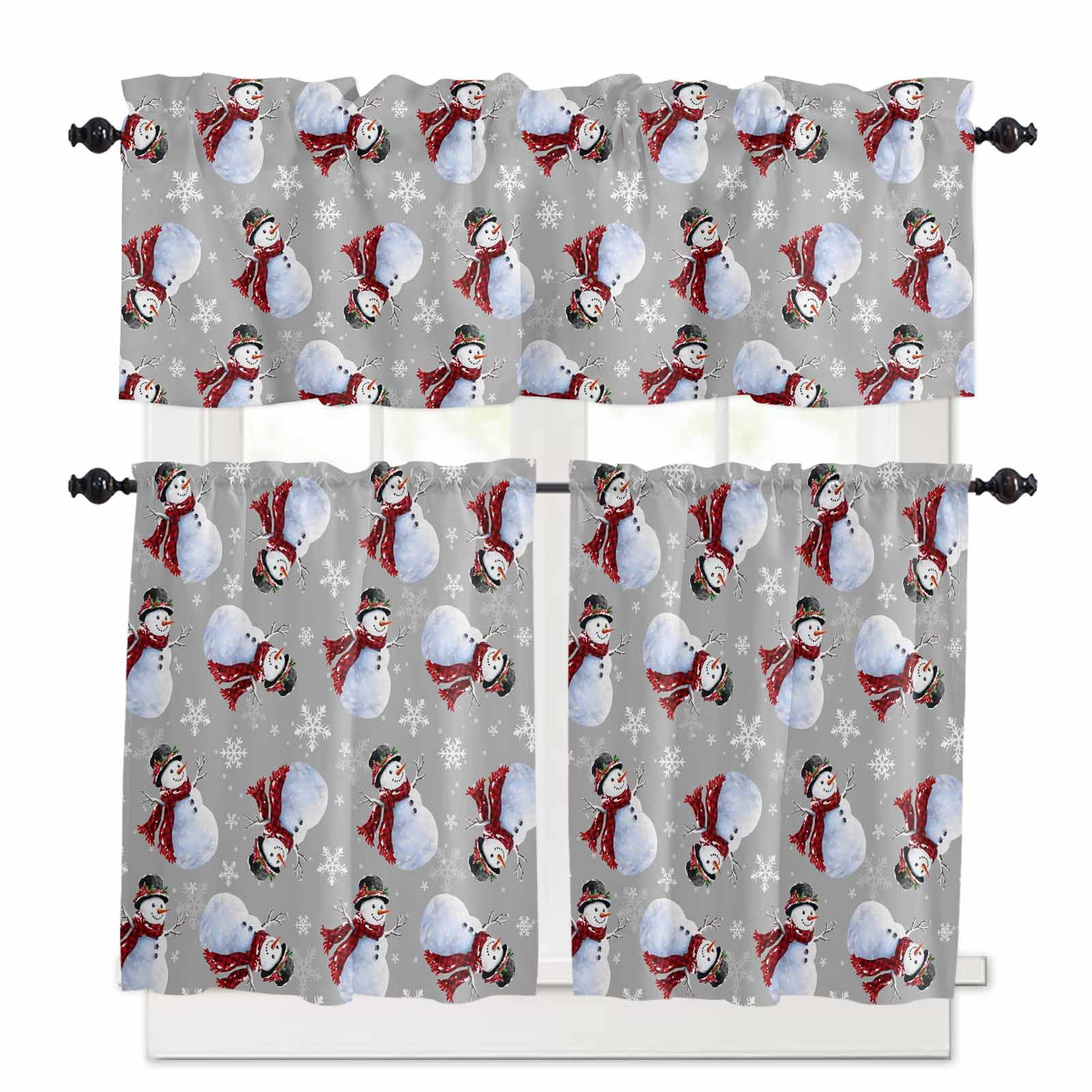 Merry Christmas Kitchen Curtains and Valances Set, Red Scarf Snowman ...