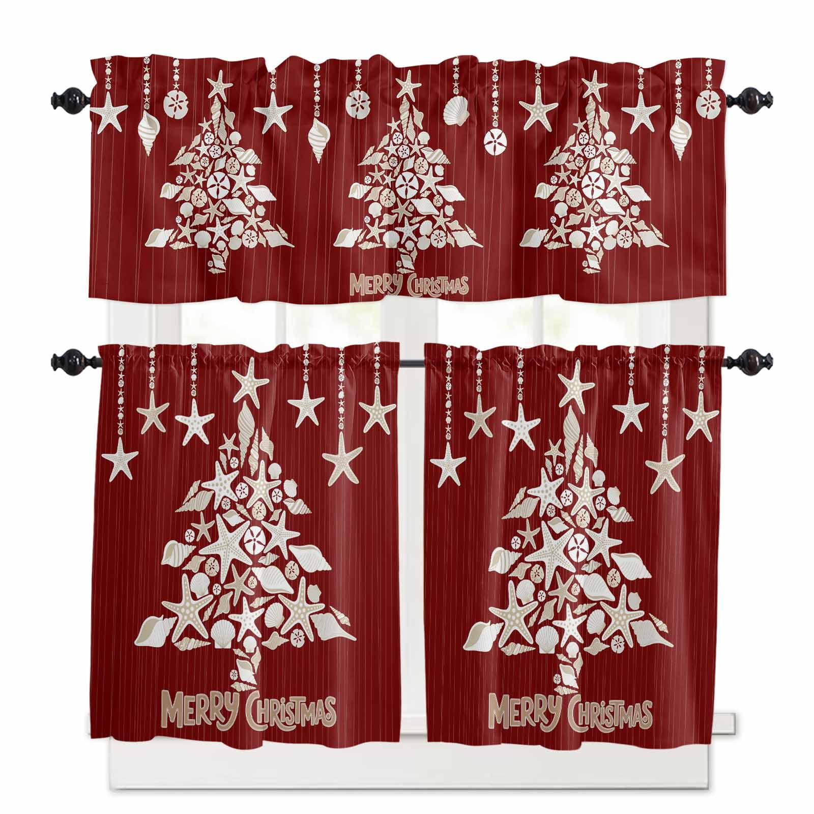 Merry Christmas Kitchen Curtains and Valances Set, Starfish Conch Retro ...