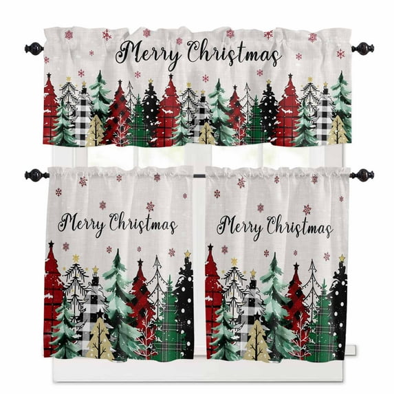 Merry Christmas Kitchen Curtains Valances and Tiers Set of 3 Green Red ...