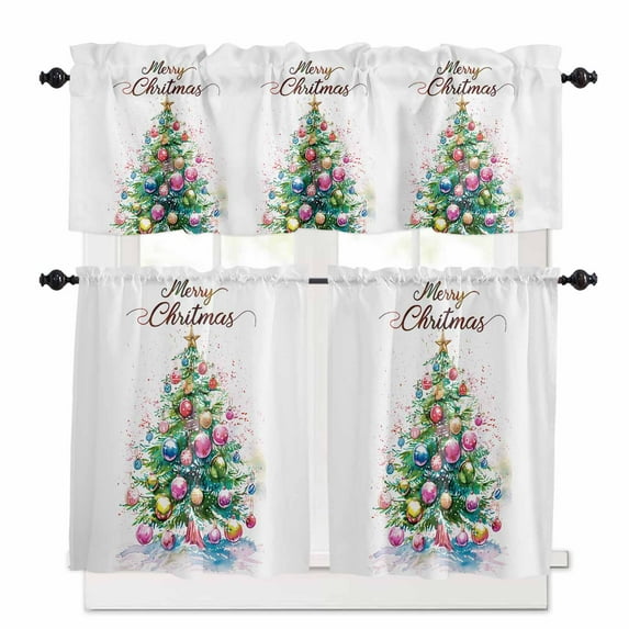 Merry Christmas Kitchen Curtains Valances and Tiers Set of 3 Xmas Tree ...
