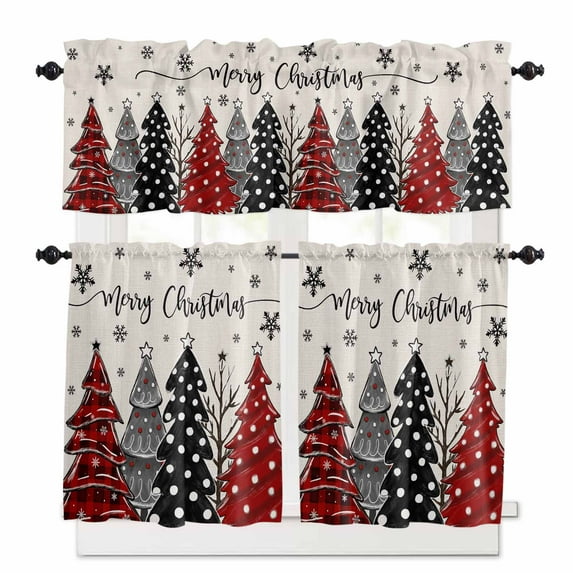 Merry Christmas Kitchen Curtains Valances and Tiers Set of 3 Xmas Tree ...