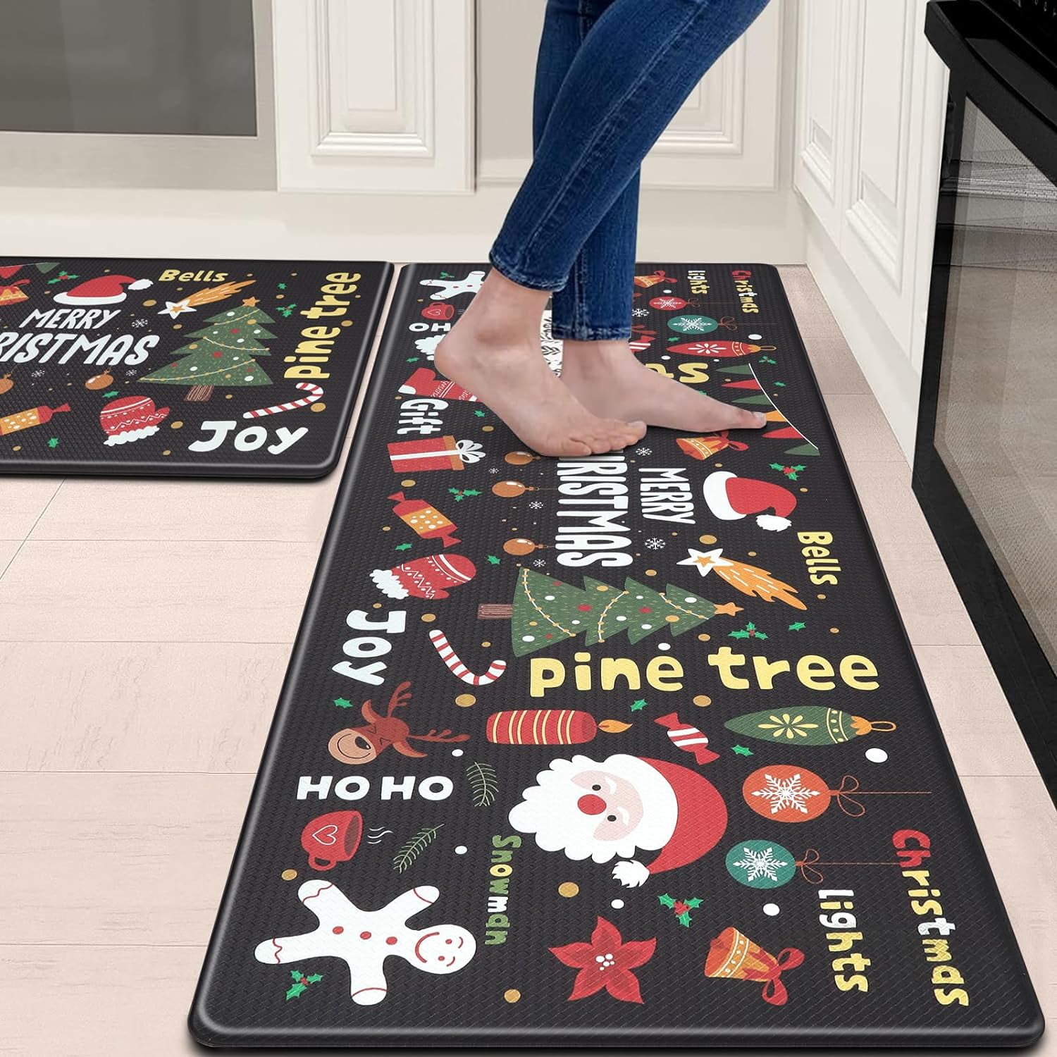 Merry Christmas Kitchen Mat, Cushioned Anti Fatigue Kitchen Rug Set, 2 ...