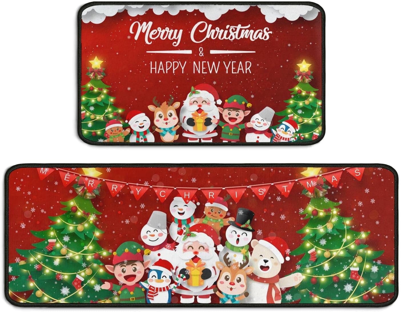 Merry Christmas Kitchen Mats for Floor Set of 2,Christmas Gnome Snowman ...