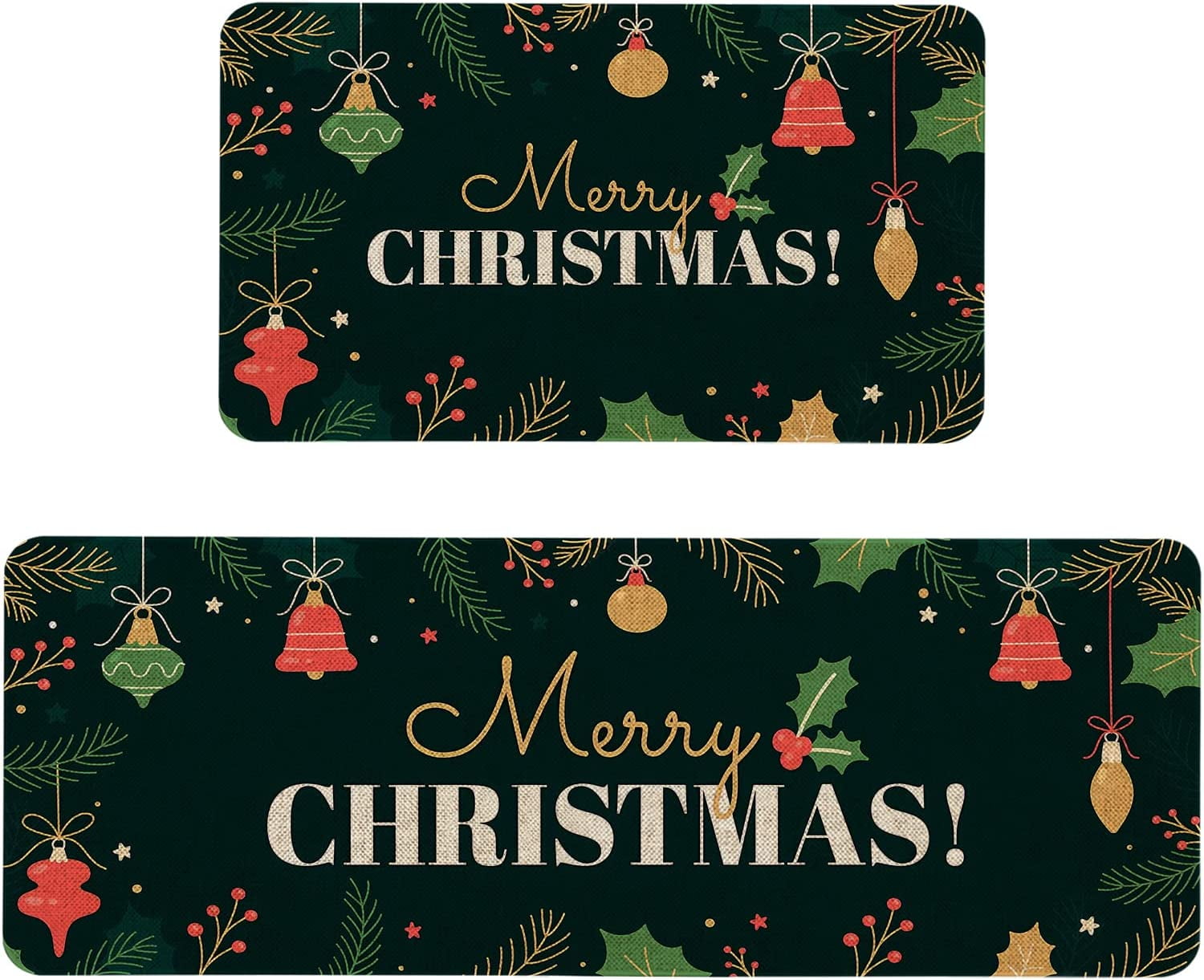 Merry Christmas Kitchen Mats Set of 2, Anti Fatigue Stain Floor Rug ...