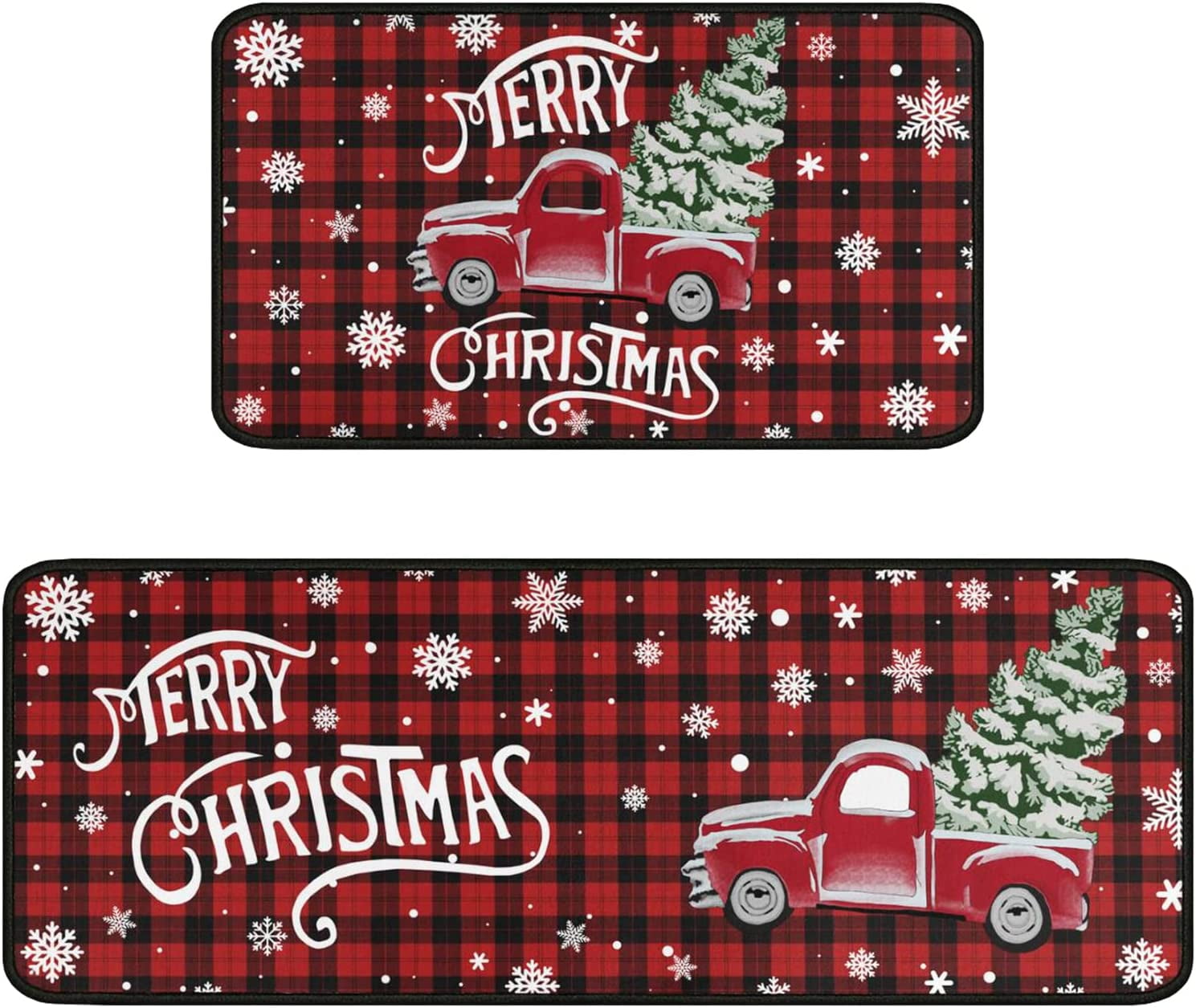 Merry Christmas Kitchen Rugs and Mats Set of 2,Red Christmas Truck ...