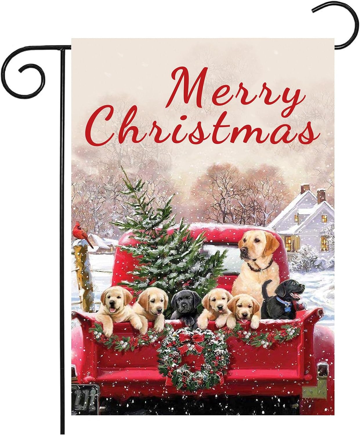 Merry Christmas Large Garden Flags 28x40 Double Sided,Red Truck Dog ...