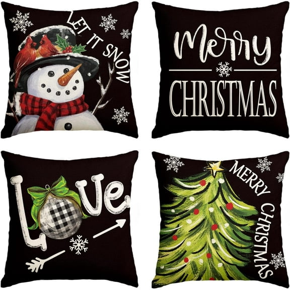 Christmas Pillow Covers 20 x 20 Inch Set of 4, Striped Wooden Tree Snow ...