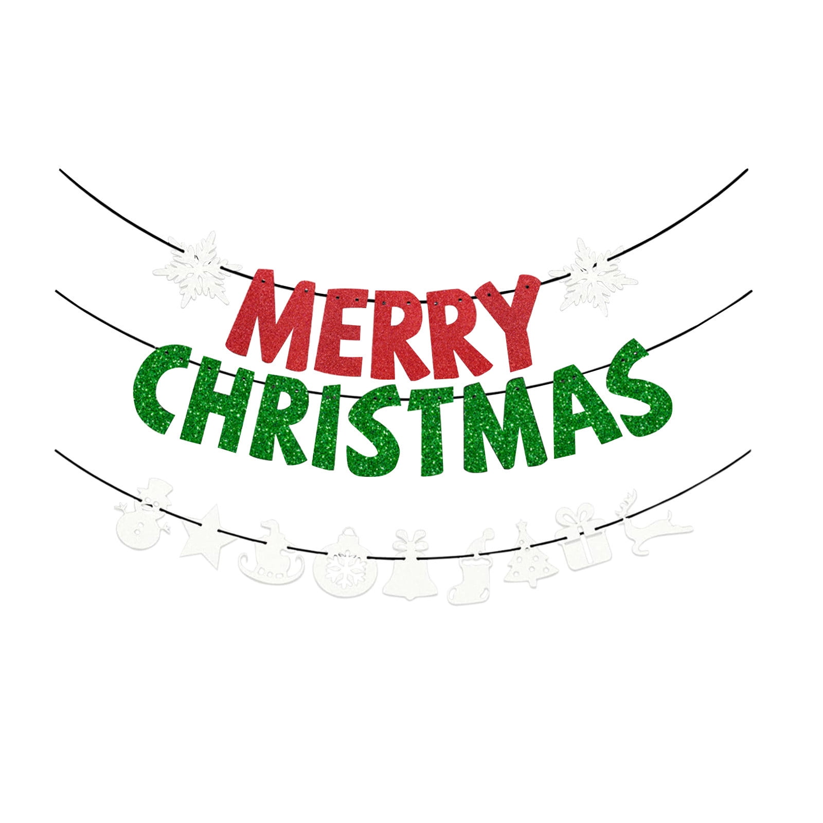 Merry Christmas Letter Banner – Gold Glitter Paper Pull Flag Garland ...