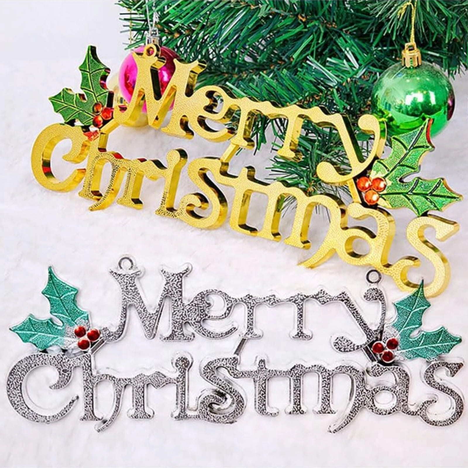 Merry Christmas Letter Sign for Christmas Tree Glitter Plastic Cutout ...