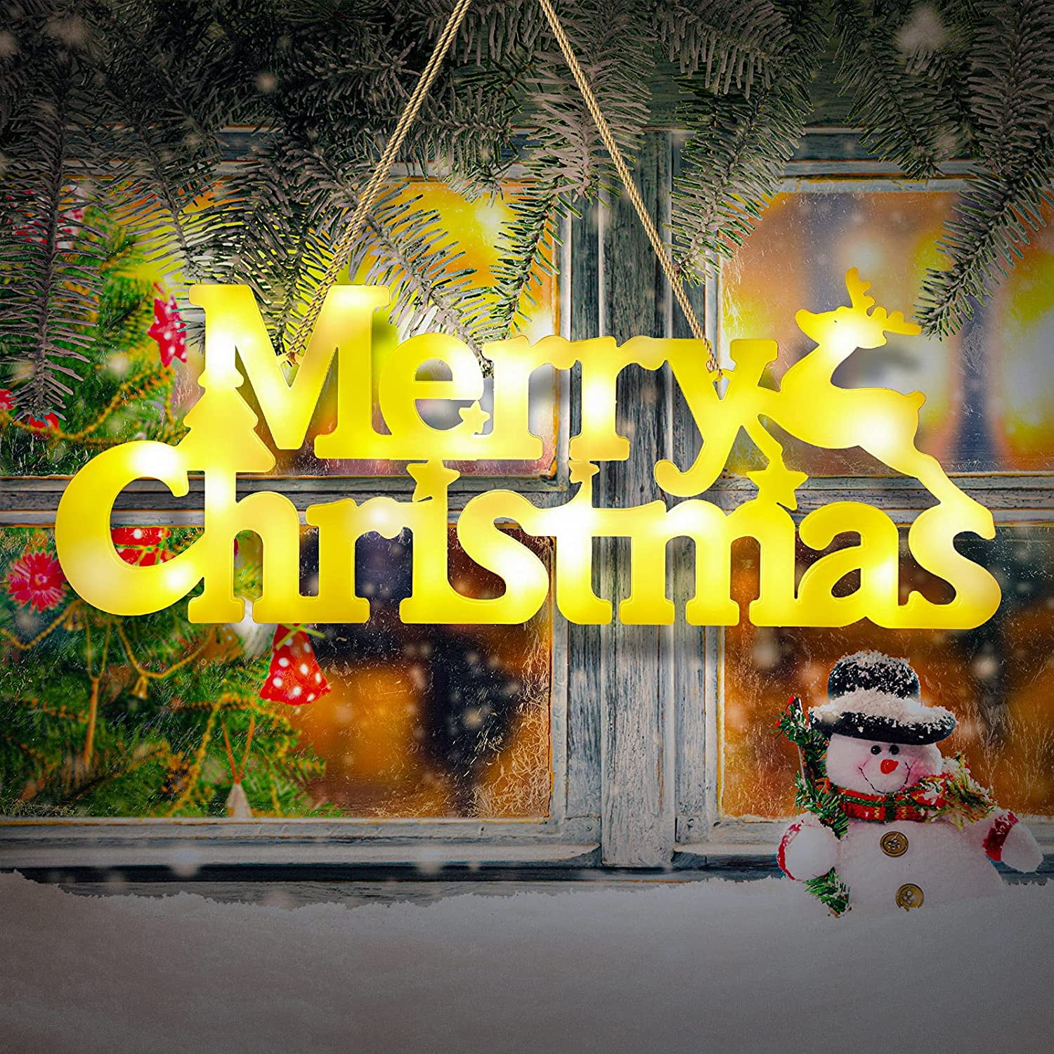Merry Christmas Light up Sign Outdoor Xmas Window Decorations Lighted ...