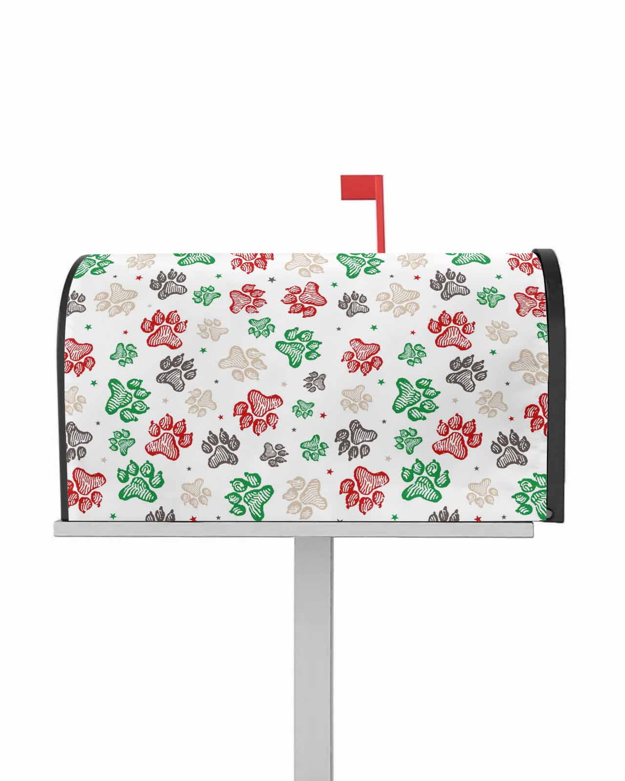 Merry Christmas Mailbox Cover, Abstract Cute Red Green Black Beige Pets ...
