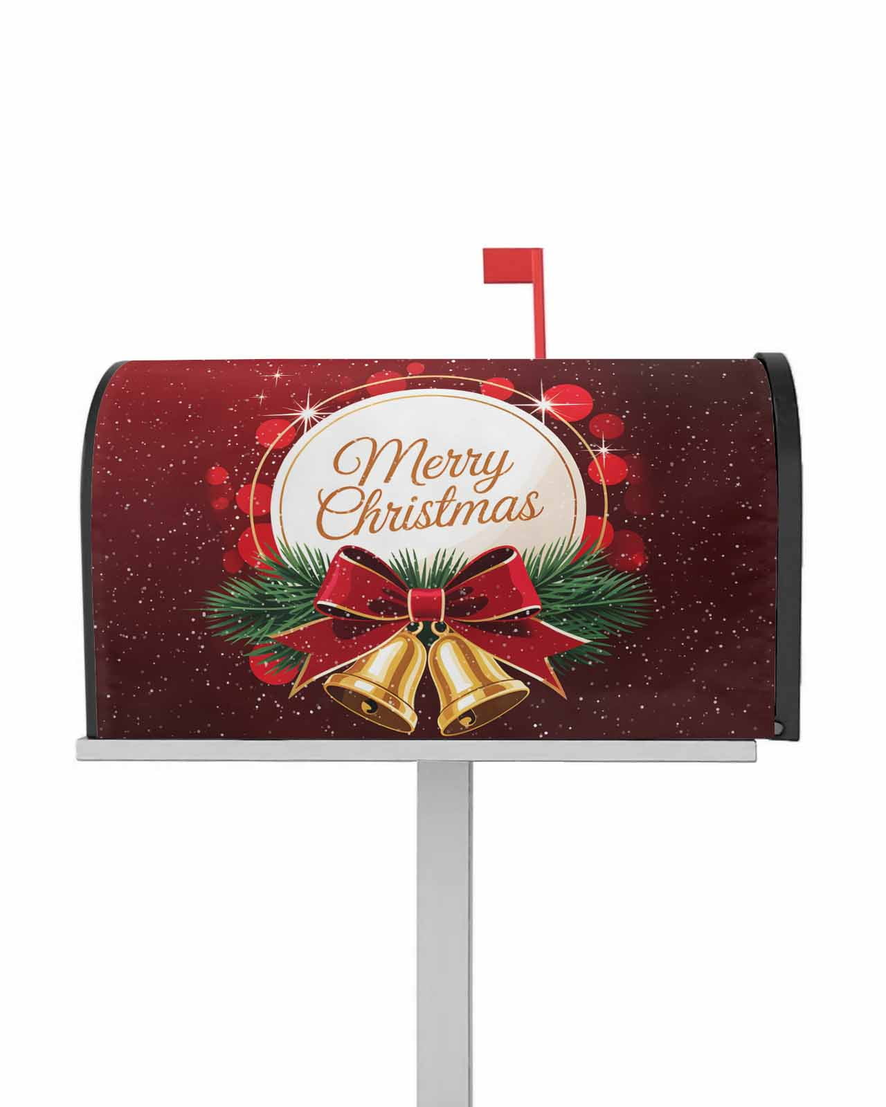Merry Christmas Mailbox Cover, Bell Plant Cartoon Winter Xmas Red ...