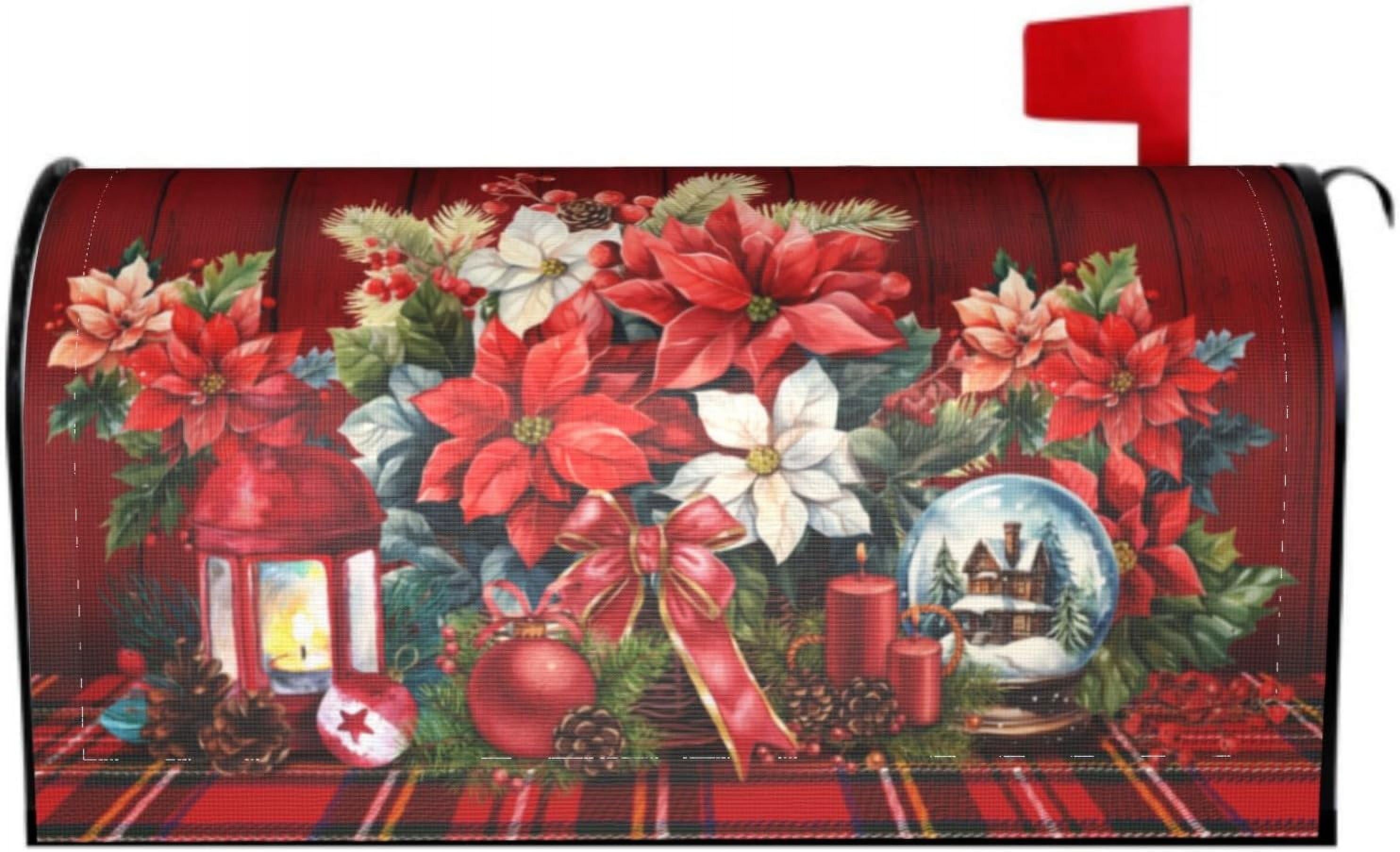 Merry Christmas Mailbox Covers Magnetic Winter Red Flowers Mailbox ...