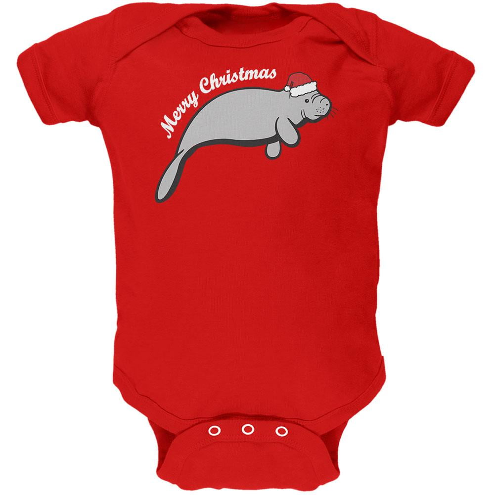 Merry Christmas Manatee Floaty Potato Soft Baby One Piece Red 0-3 M ...