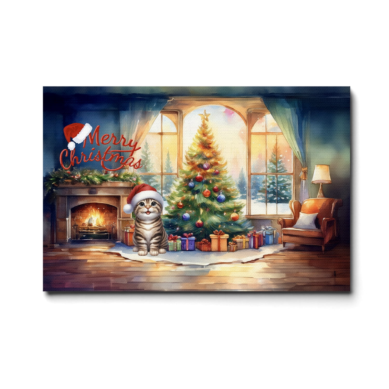Merry Christmas Manx Santa Hat Xmas Tree Winter Holiday Horizontal ...