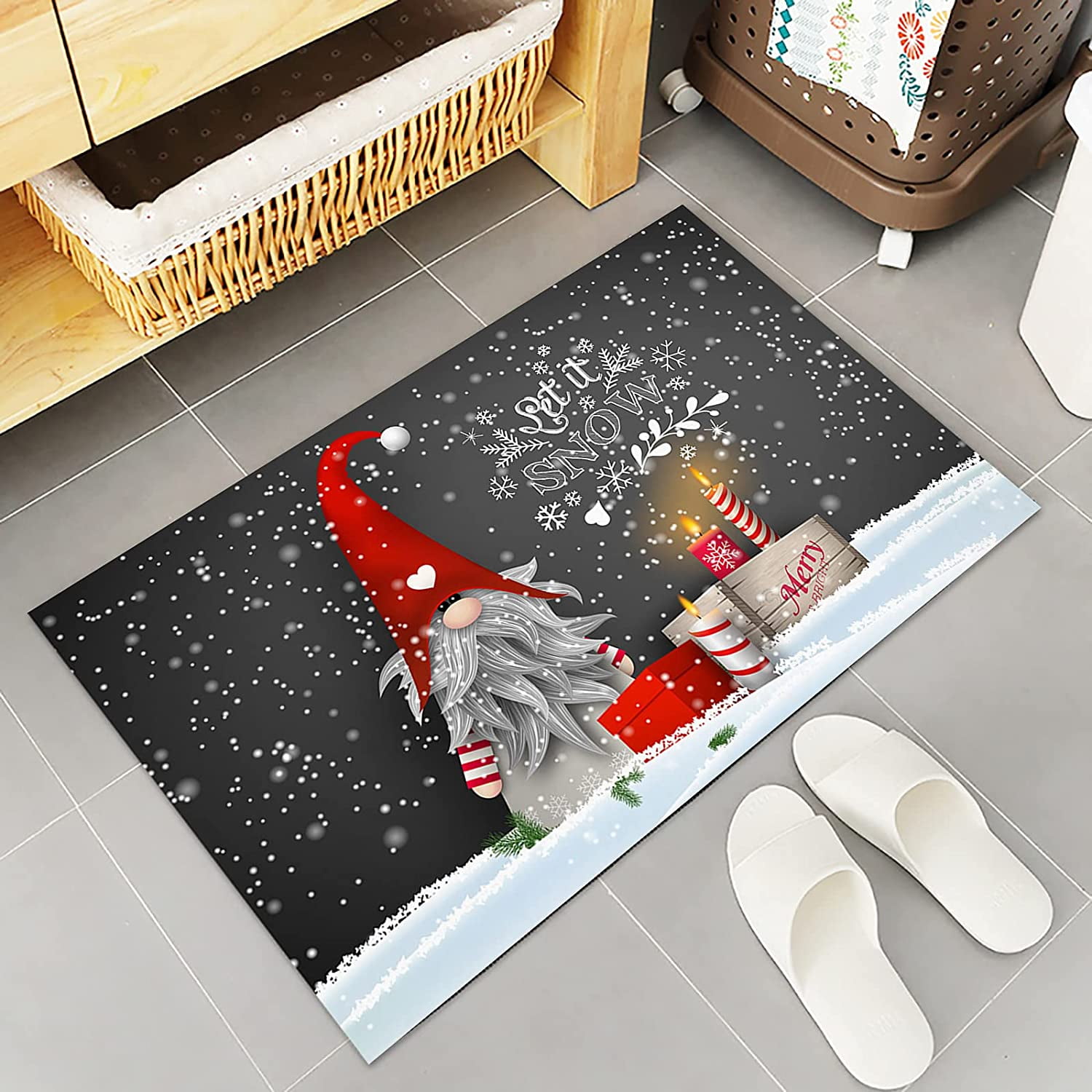 Merry Christmas Mat Indoor Doormat Front Door Mat Cute Gnome Santa ...