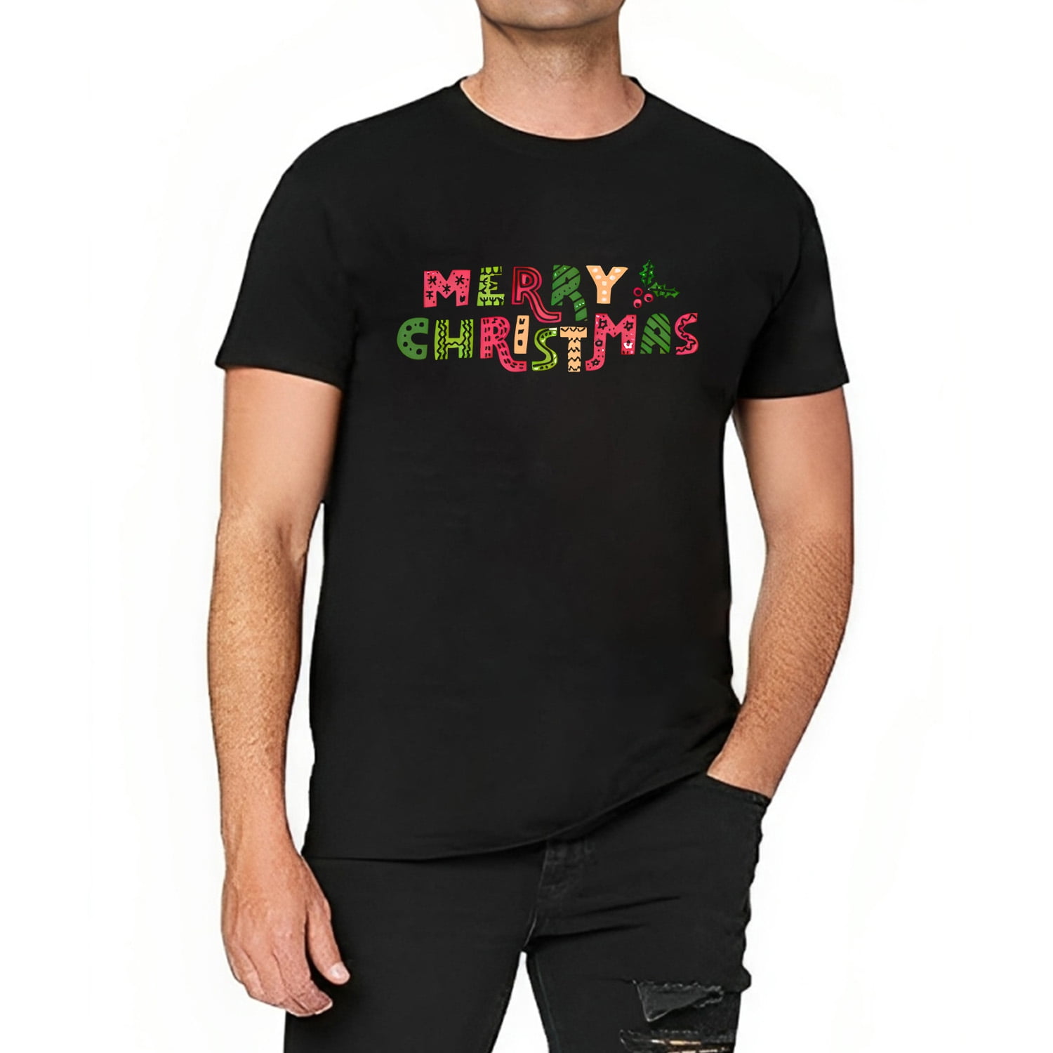 Merry Christmas Men's Vintage Short-sleeved T-Shirt with Fun Graphics ...