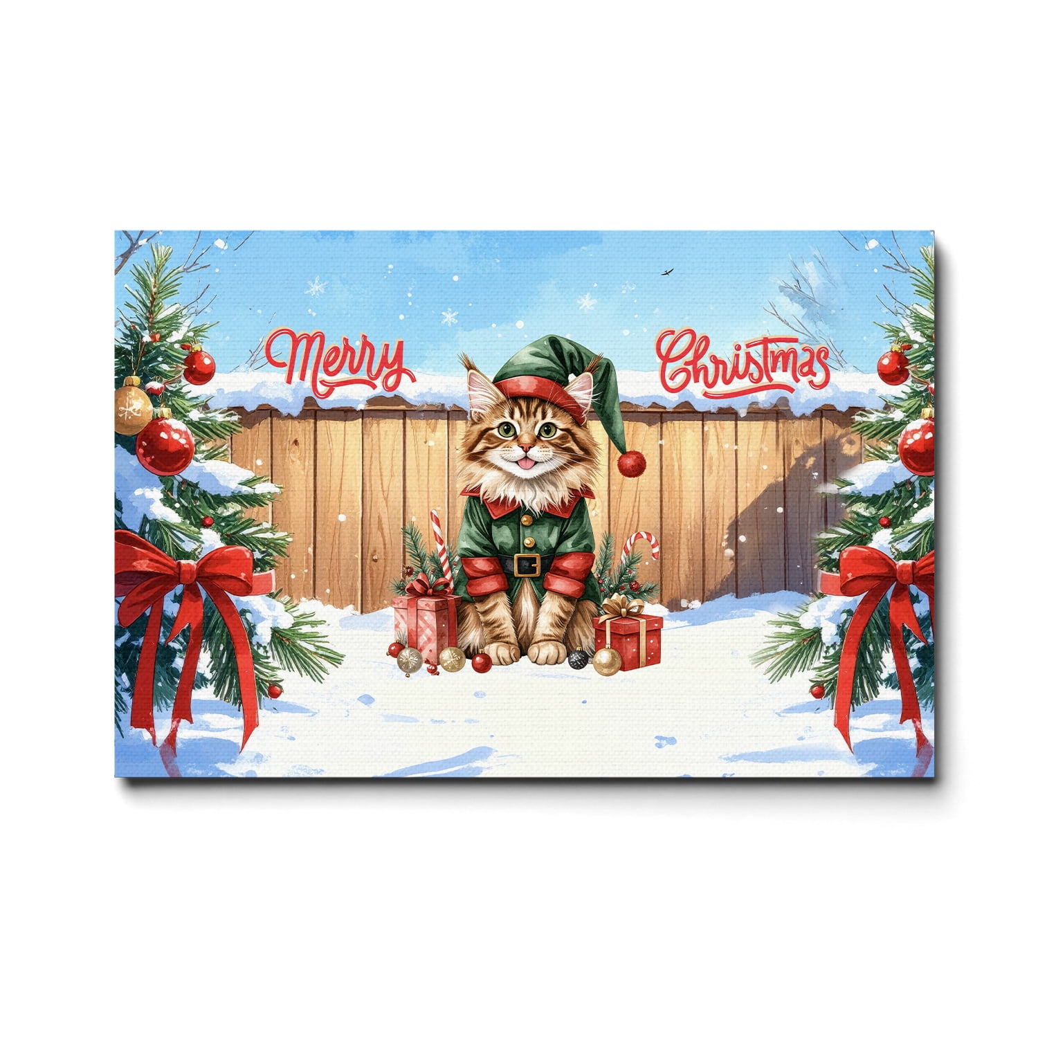 Merry Christmas Meowy Catmas Xmas Noel Maine Coon Elf Candy Cane Snow ...
