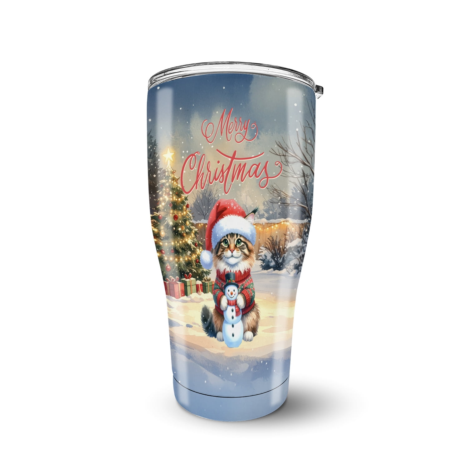 Merry Christmas Meowy Catmas Xmas Noel Maine Coon Santa Snowman 30oz ...