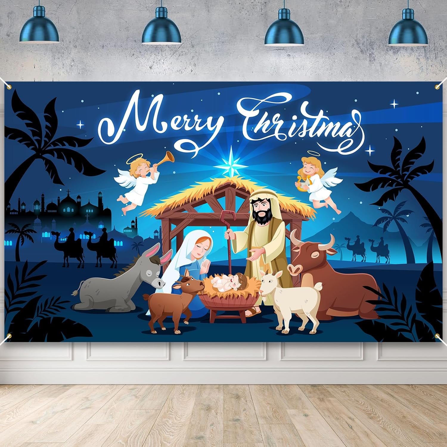 Merry Christmas Nativity Backdrop Banner, Nativity Barn Birth of Jesus ...