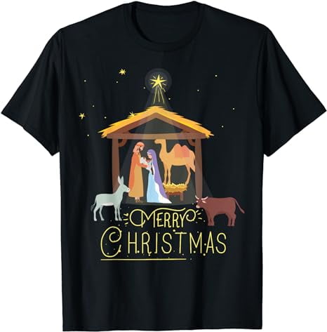 Merry Christmas - Nativity Scene North Star - Baby Jesus Short Sleeve T ...
